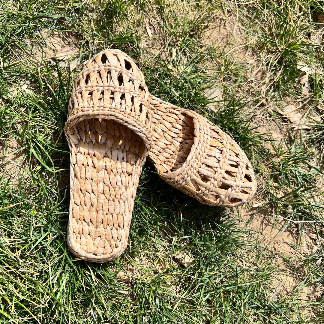 Handmade Woven Straw Slippers: Eco-friendly House Shoes - Etsy