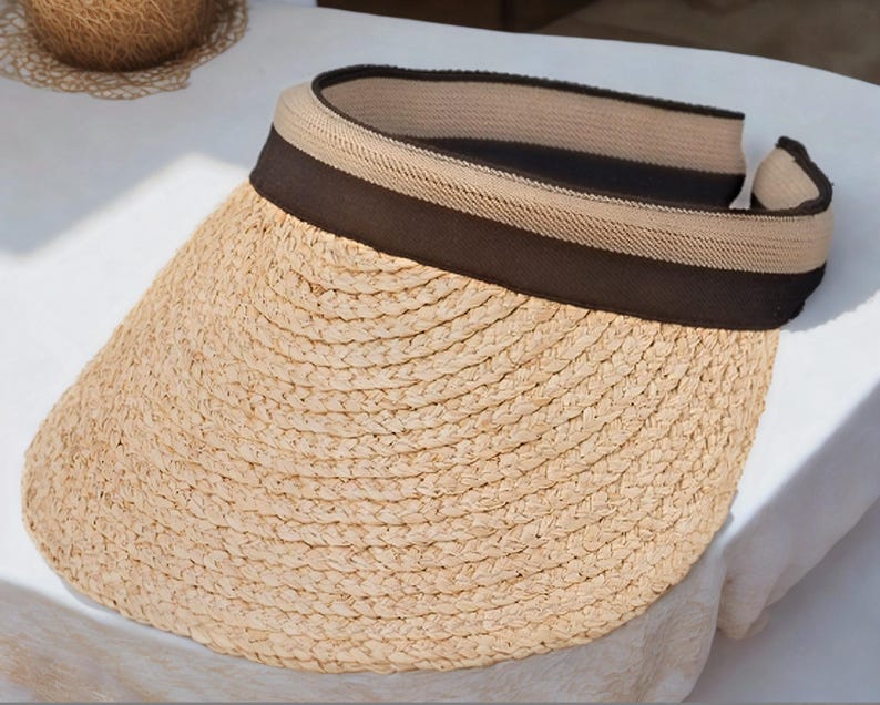 Handmade Straw Sun Visor: Wide Brim UV Protection Beach Hat - Etsy