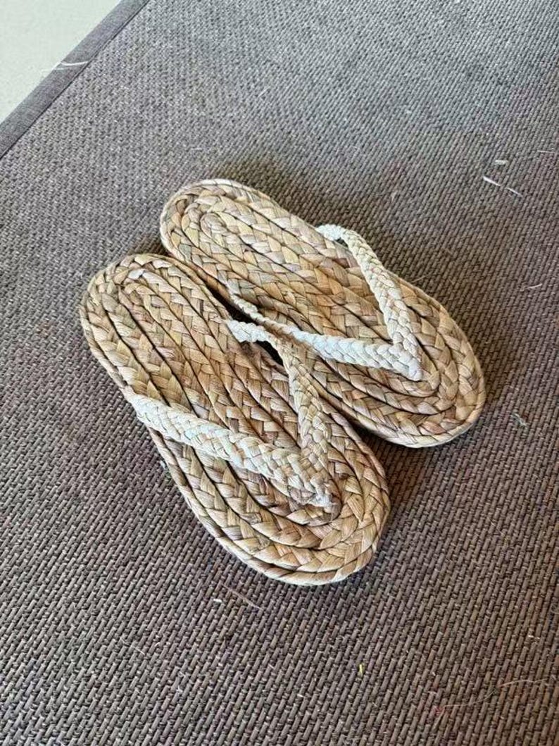 Straw Flip Flops, Handmade Thong Sandals, Natural Woven Summer Slippers ...