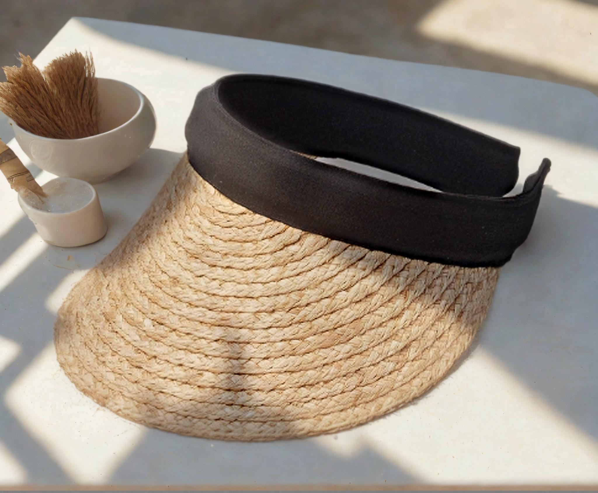 Handmade Straw Sun Visor: Wide Brim UV Protection Beach Hat - Etsy