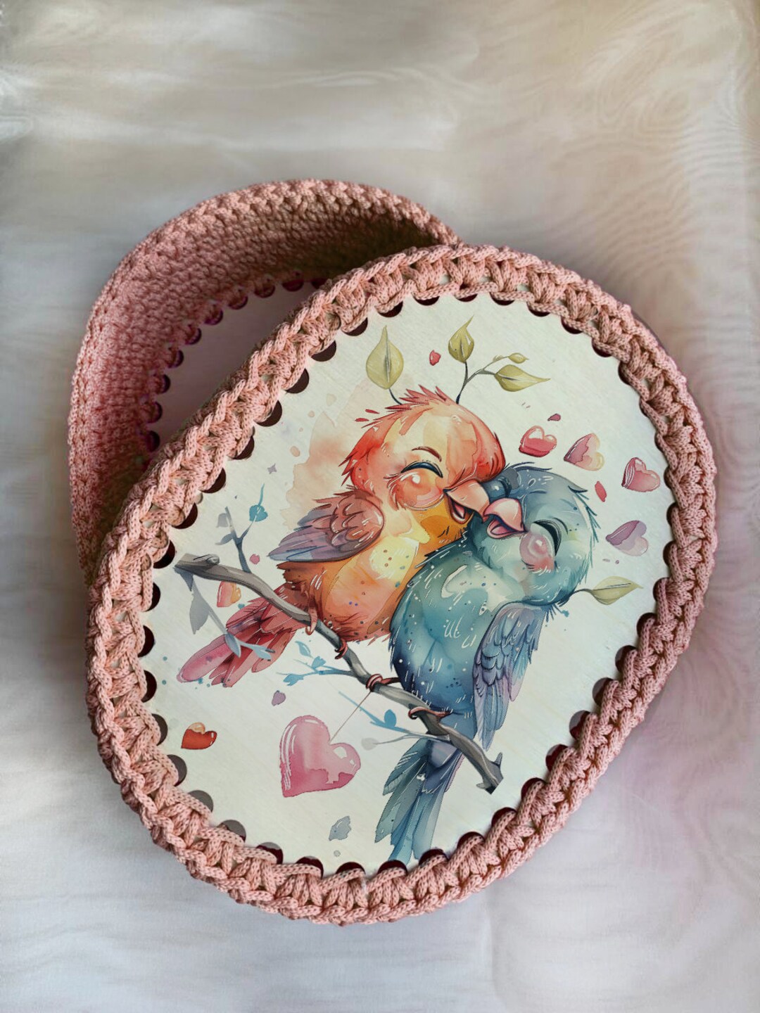 Lover Birds 2x 20x13cm Basket Bases, Valentine's Day Gift, Bird Basket ...