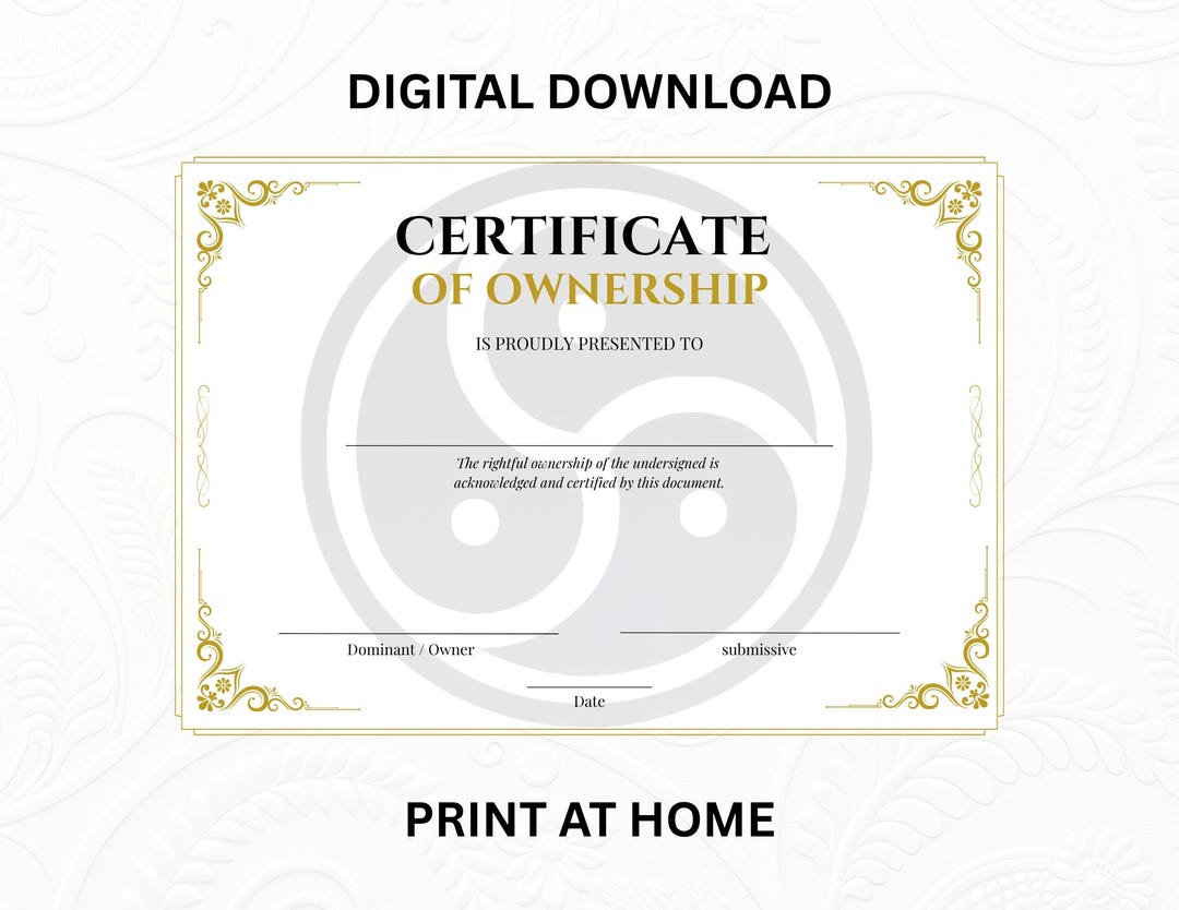 BDSM Certificate of Ownership, D/s Digital Download, Dominant ...