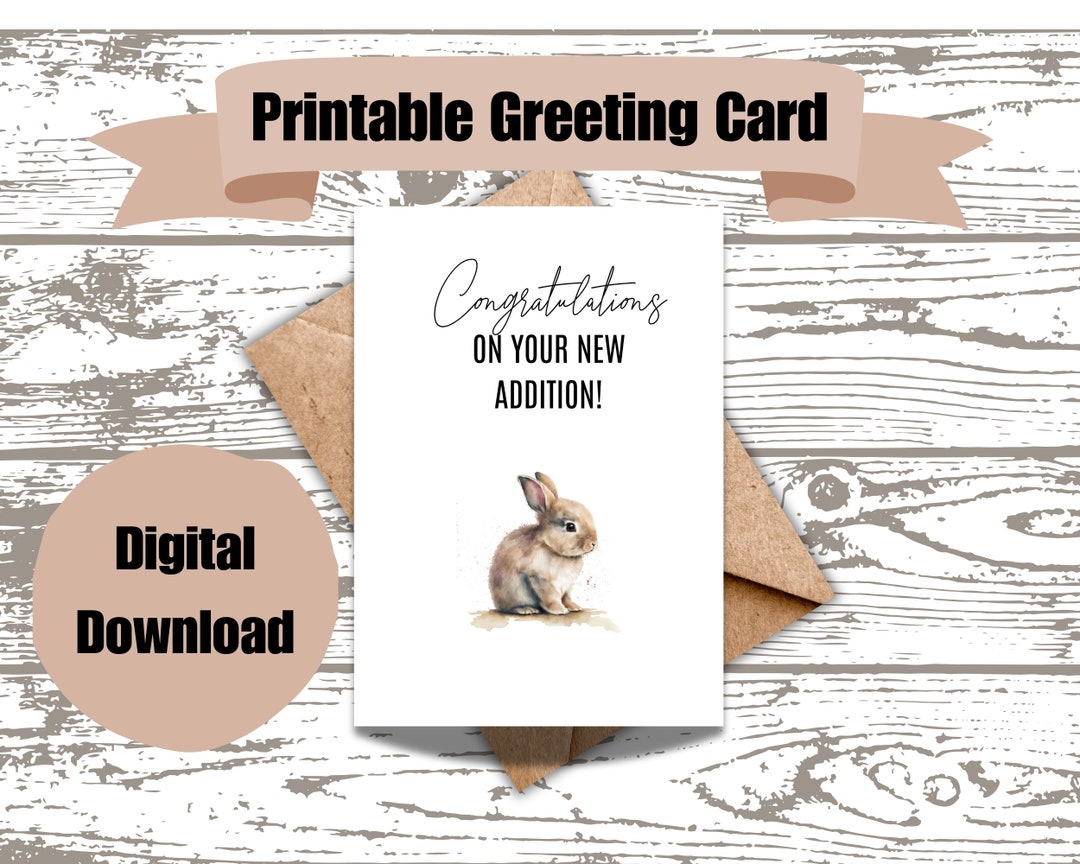 Congratulations on New Bunny Card Watercolor Style New Rabbit Card ...