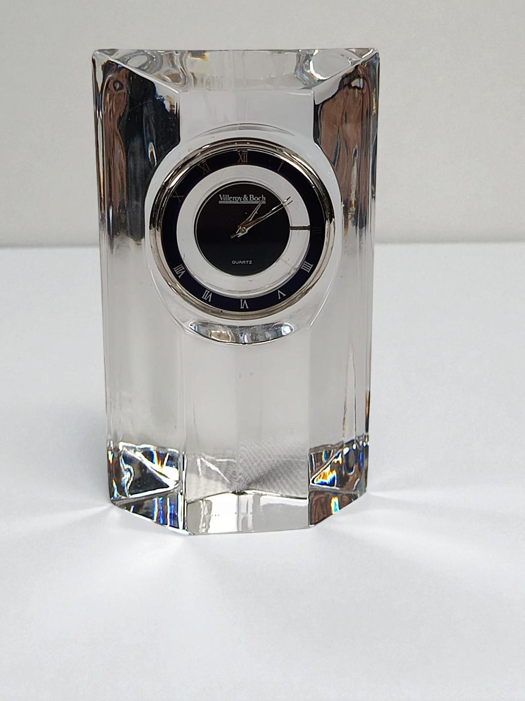 Elegant Crystal Glass Table Clock by Villeroy & Boch, Art Deco Bedside ...