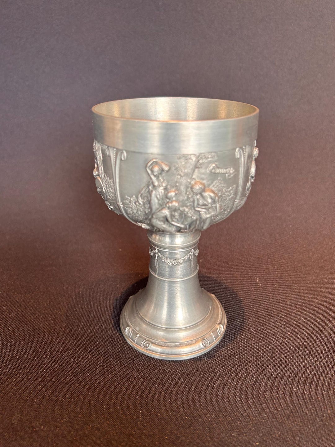 Medieval Pewter Wine Goblet, Cup With the Four Seasons, Wine Glass With ...