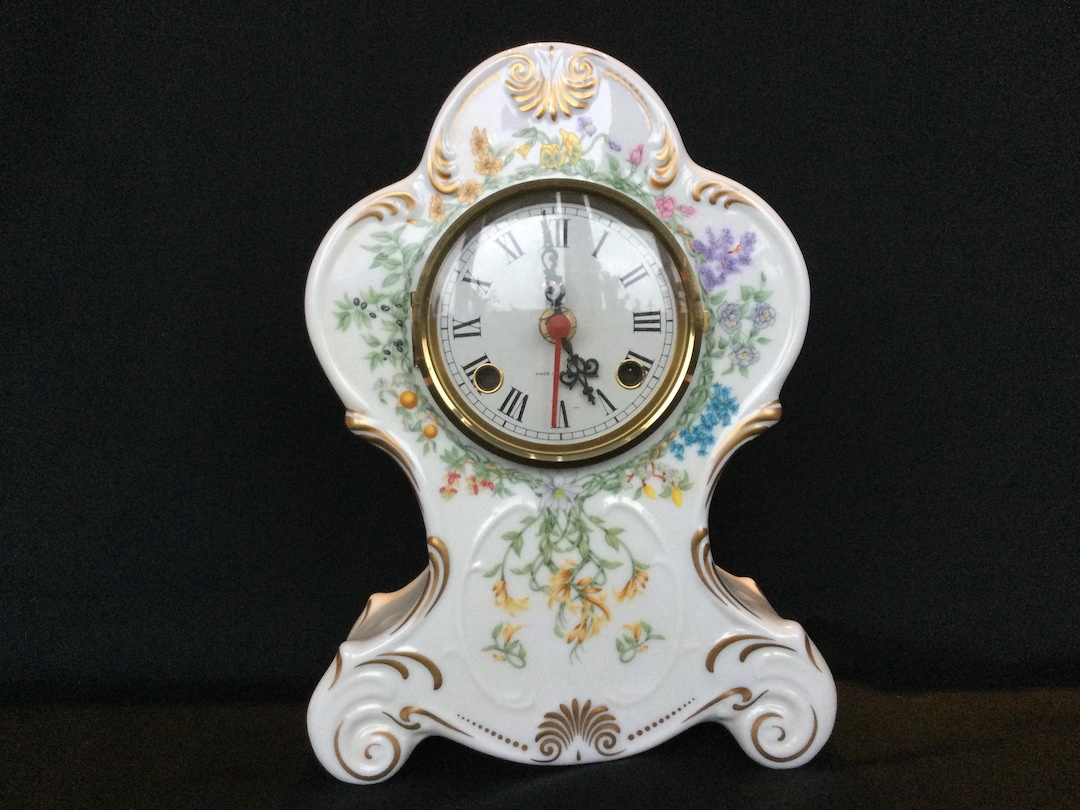 French Clock Porcelain Vintage Table Clock Gift Antique Porcelain Table ...