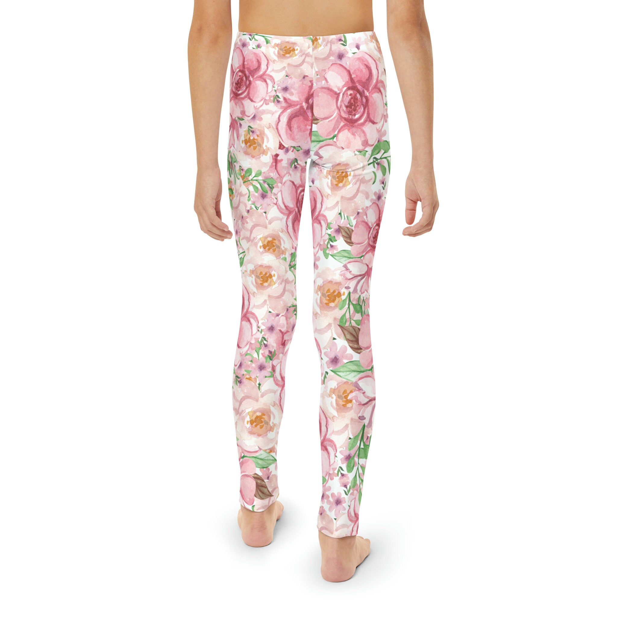 Cherry Red Floral Kids Full-length Leggings AOP, Trendy Kids Pants ...