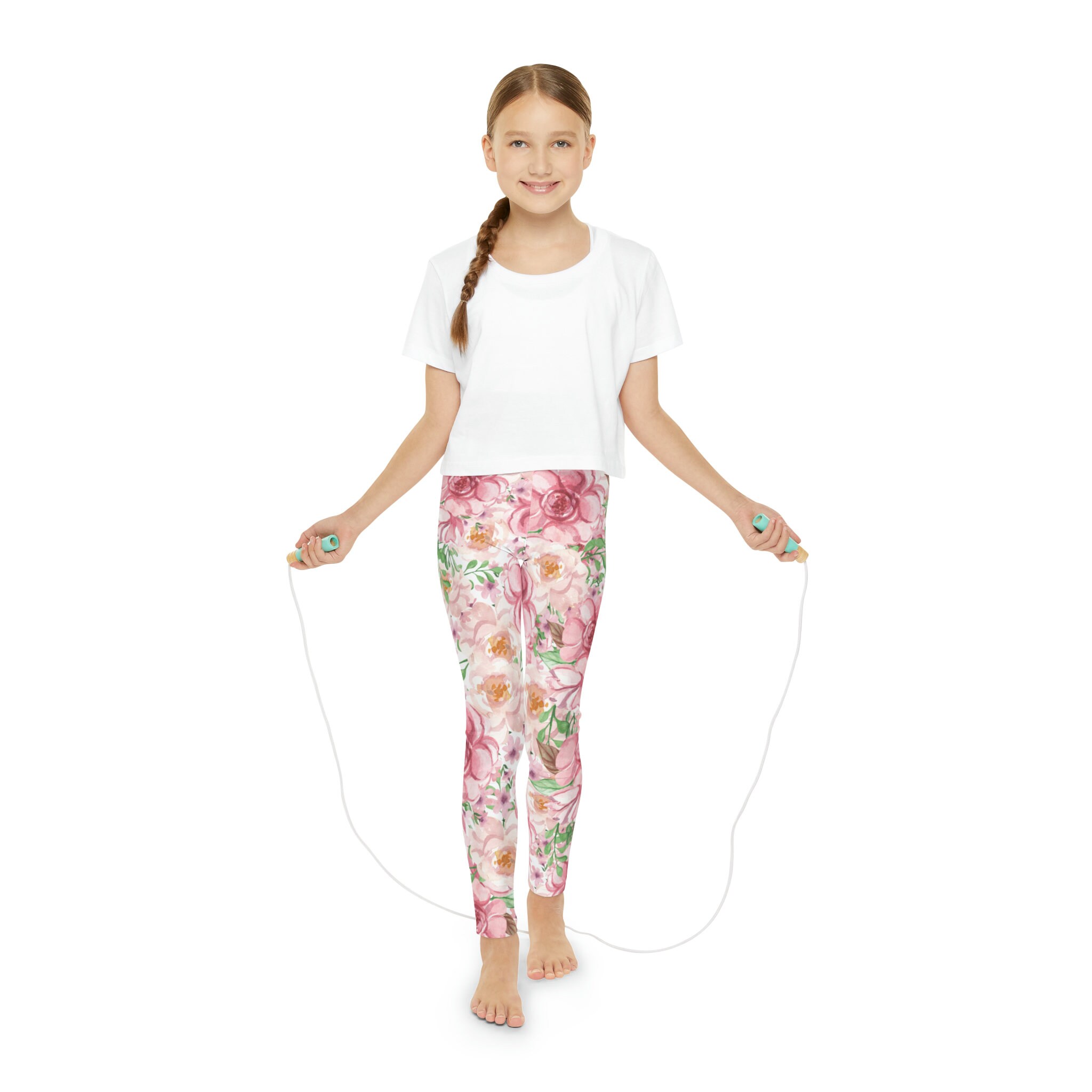 Cherry Red Floral Kids Full-length Leggings AOP, Trendy Kids Pants ...