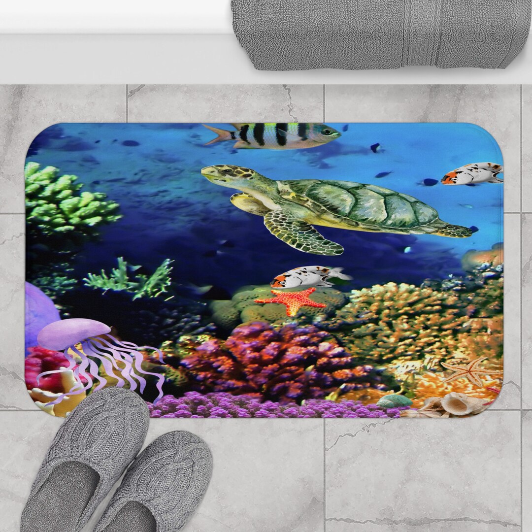Memory Foam Mat Underwater Reef Sand Turtle Kitchen Bathroom Mat Home ...
