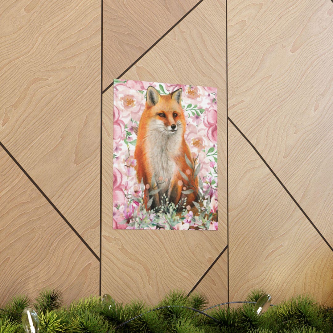 Foxy Floral Vertical Poster, Matte Animal Print, Home Decor, Wall Art ...