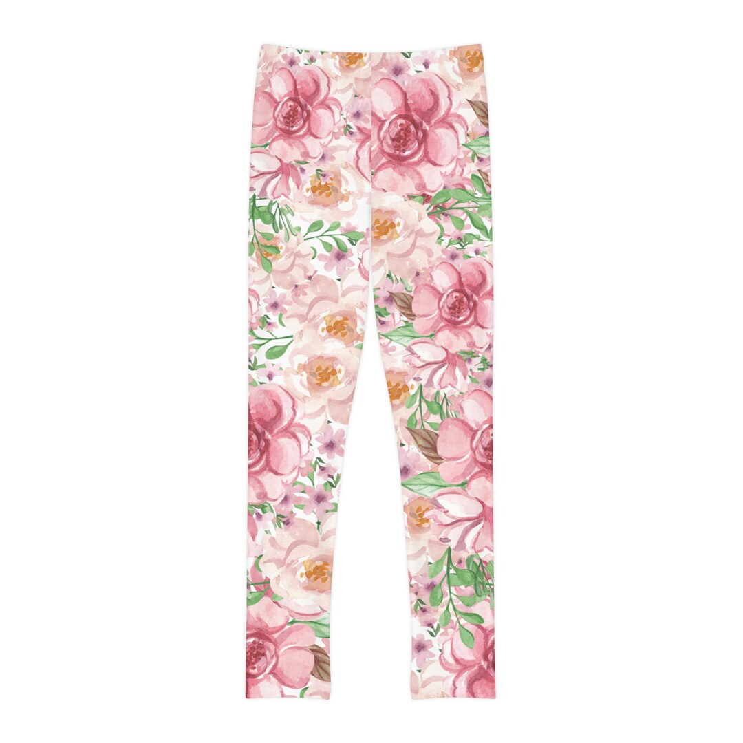 Cherry Red Floral Kids Full-length Leggings AOP, Trendy Kids Pants ...