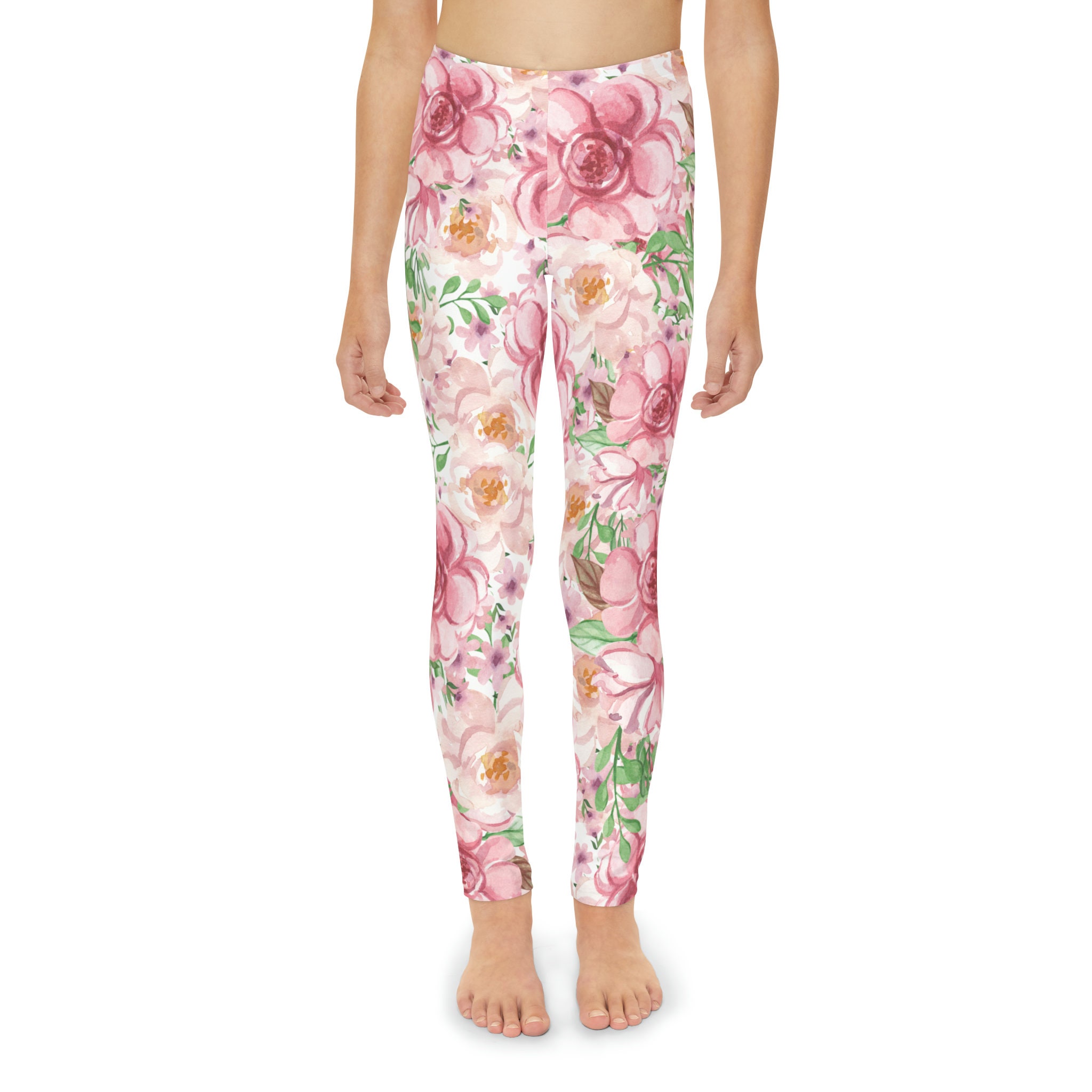 Cherry Red Floral Kids Full-length Leggings AOP, Trendy Kids Pants ...