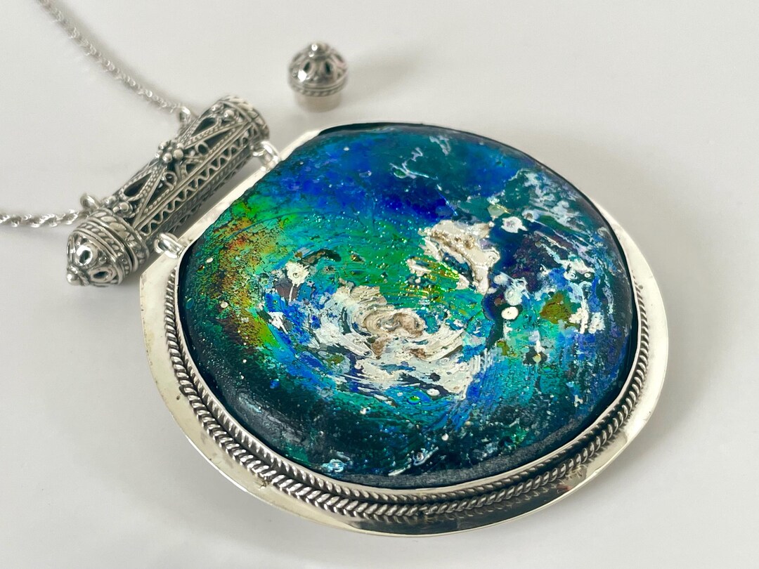 Sterling Silver& Roman Glass Pendant ,israeli Necklace,judaica Jewlery ...