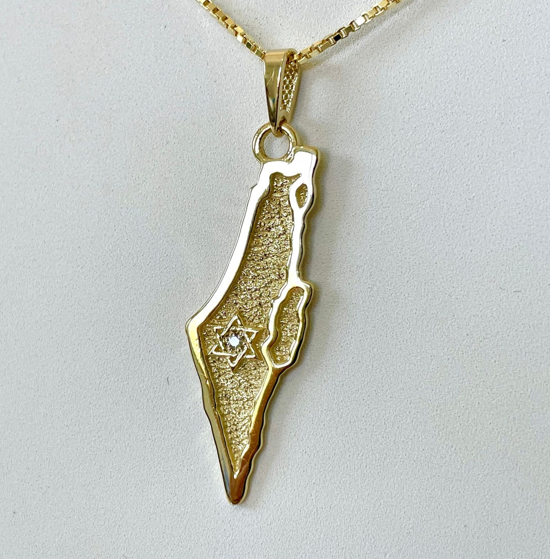 14k Gold Israel Map Pendant Necklace, Israel Necklace, Made in Israel ...