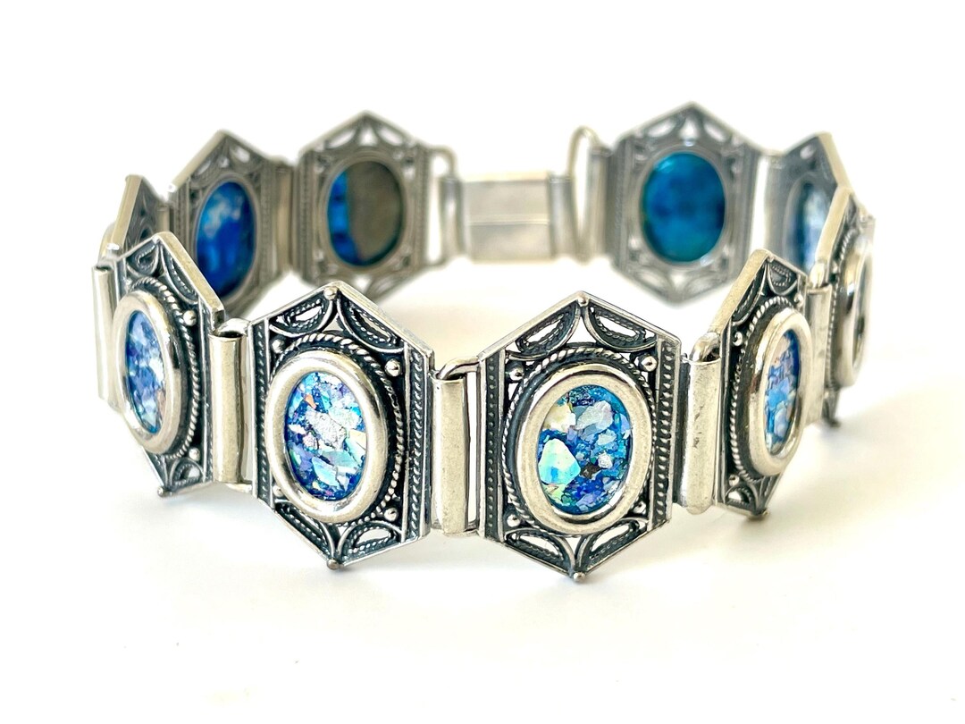 Sterling Silver Roman Glass Filigree Bracelet: Yemenite Jewelry - Etsy