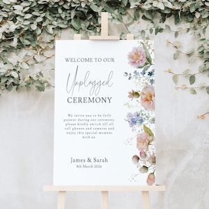 WILDFLOWER UNPLUGGED CEREMONY Wedding Sign Template, Unplugged Ceremony ...