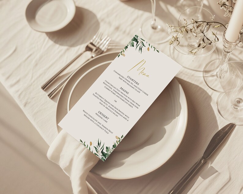 GREENERY WEDDING MENU Template, Wedding Menu Card, Editable Menu ...
