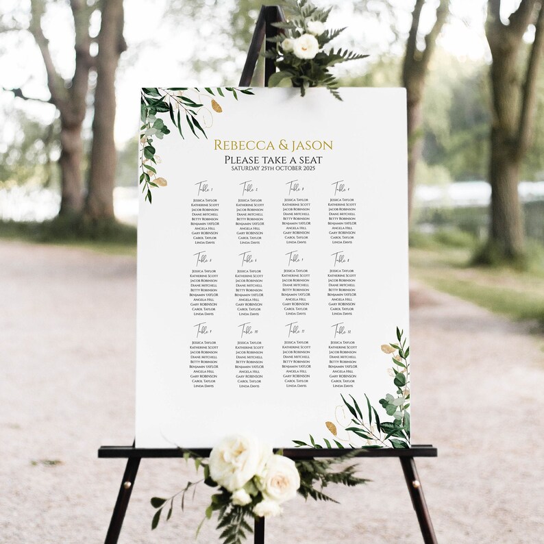 GREENERY WEDDING SEATING Plan Template, Greenery Wedding Invite, Green ...