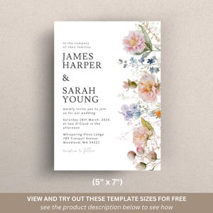 WILDFLOWER WEDDING INVITATION Editable Template, Boho Wedding, Floral ...