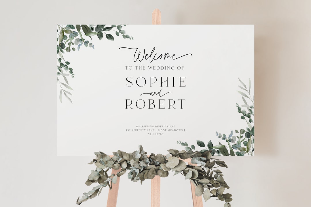EUCALYPTUS WELCOME SIGN Template, Editable Welcome Wedding Sign ...