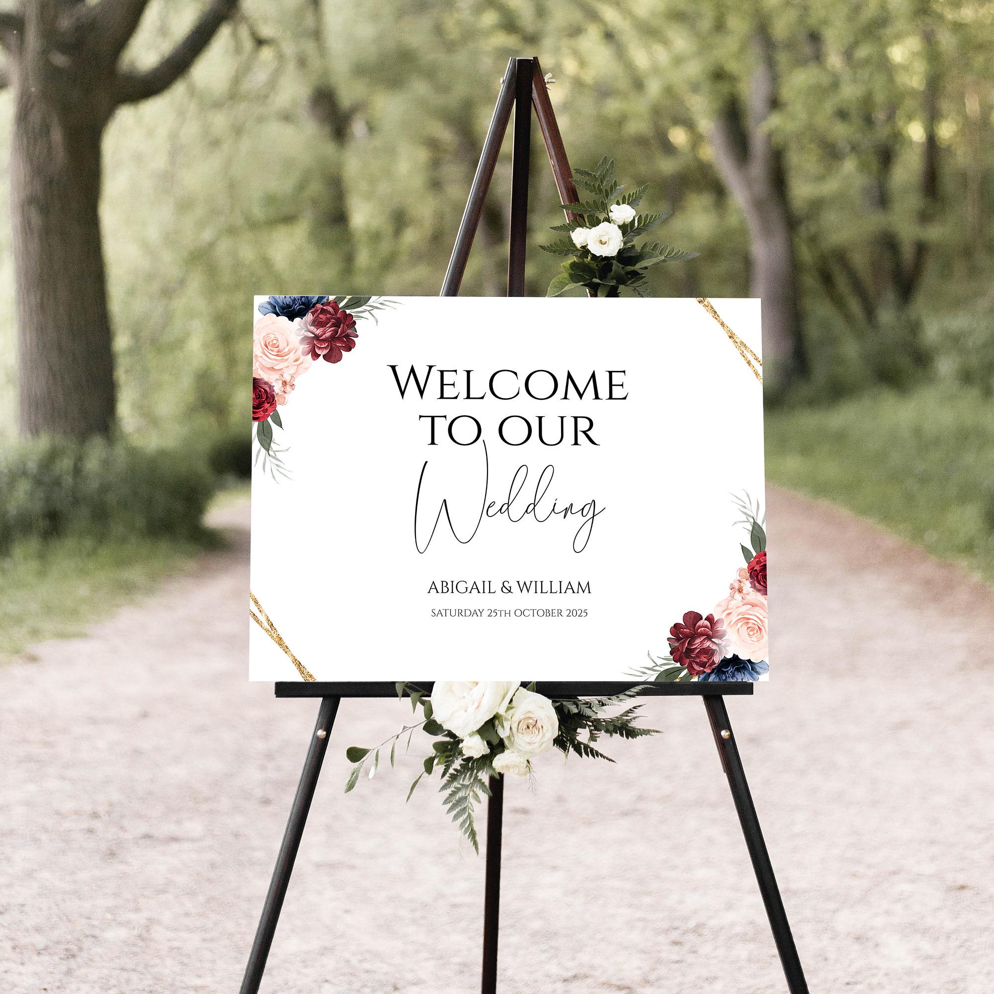BURGUNDY AND BLUE Navy Welcome Sign Template, Editable Welcome Wedding ...