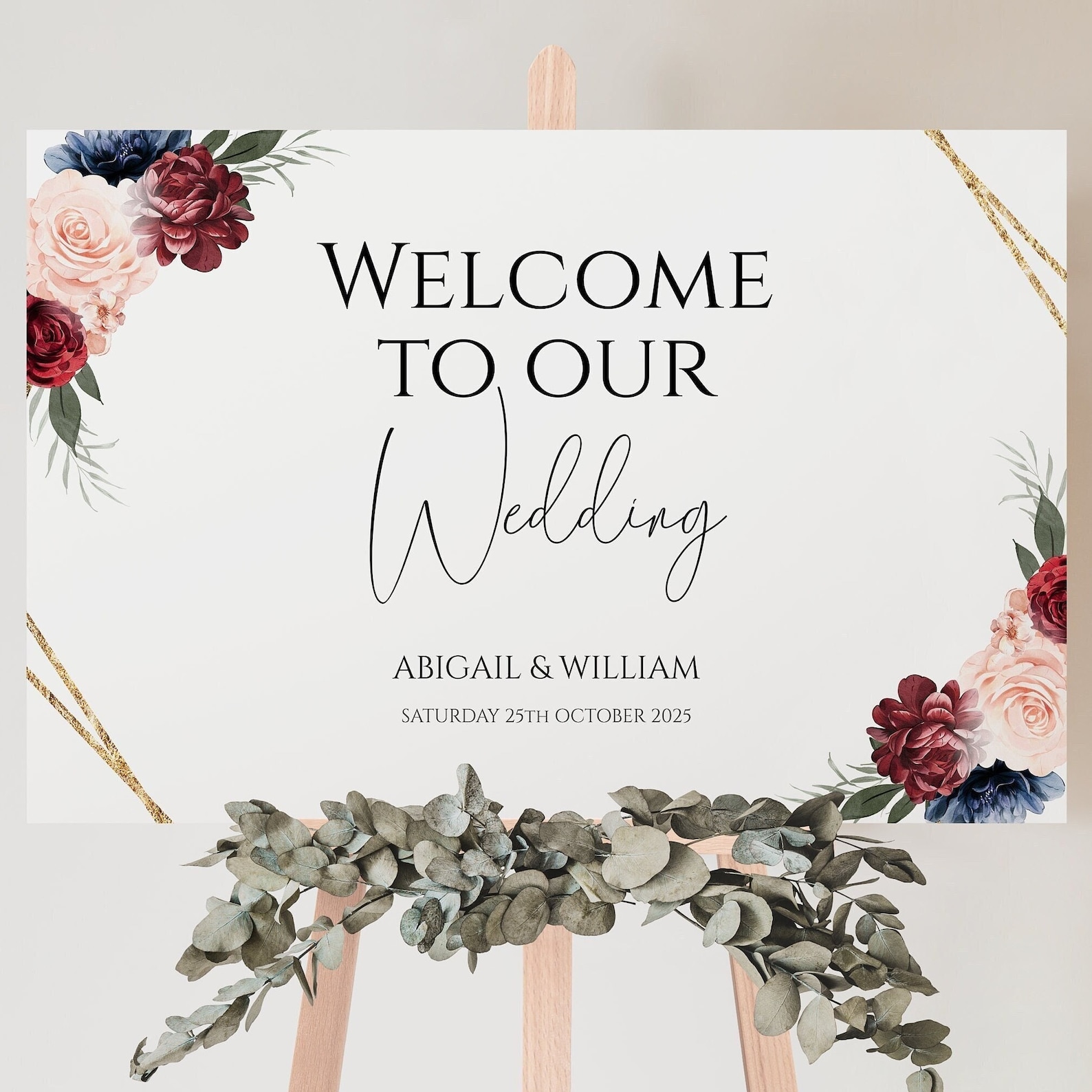 BURGUNDY AND BLUE Navy Welcome Sign Template, Editable Welcome Wedding ...