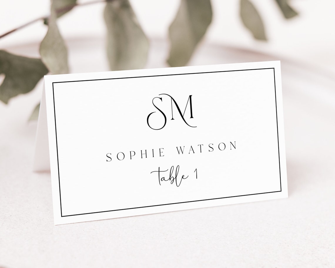 MONOGRAM WEDDING PLACE Card Template, Editable Place Card, Wedding Name ...