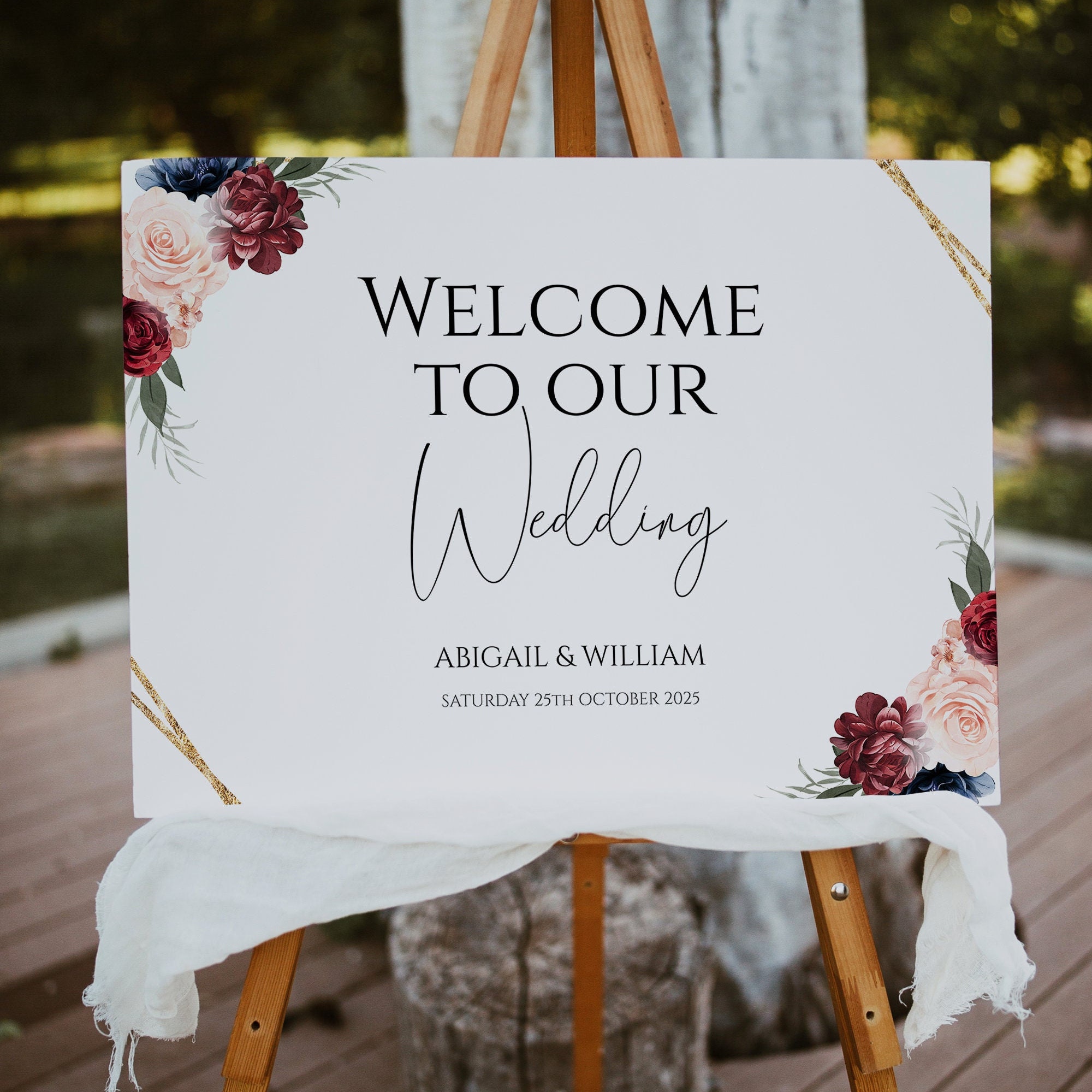 BURGUNDY AND BLUE Navy Welcome Sign Template, Editable Welcome Wedding ...