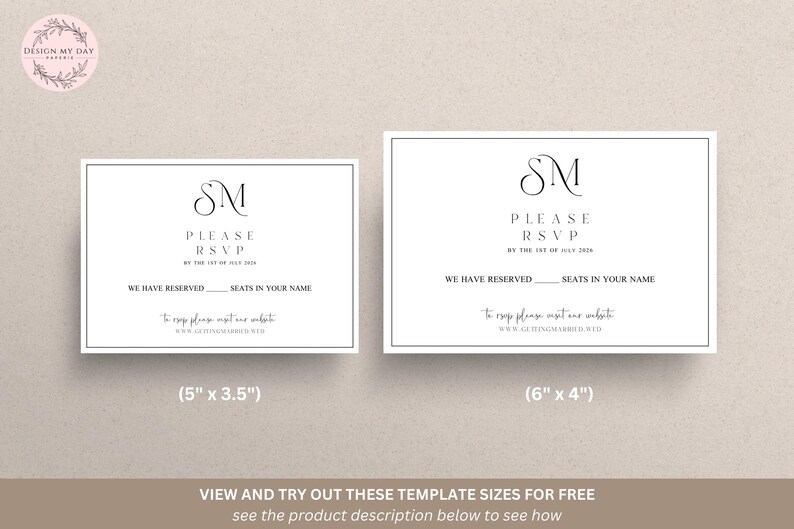 MONOGRAM RSVP WEDDING Card Template, Rsvp Wedding Card, Editable Rsvp ...