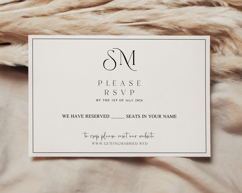 MONOGRAM RSVP WEDDING Card Template, Rsvp Wedding Card, Editable Rsvp ...