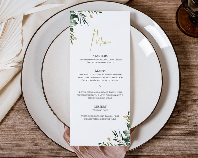 GREENERY WEDDING MENU Template, Wedding Menu Card, Editable Menu ...