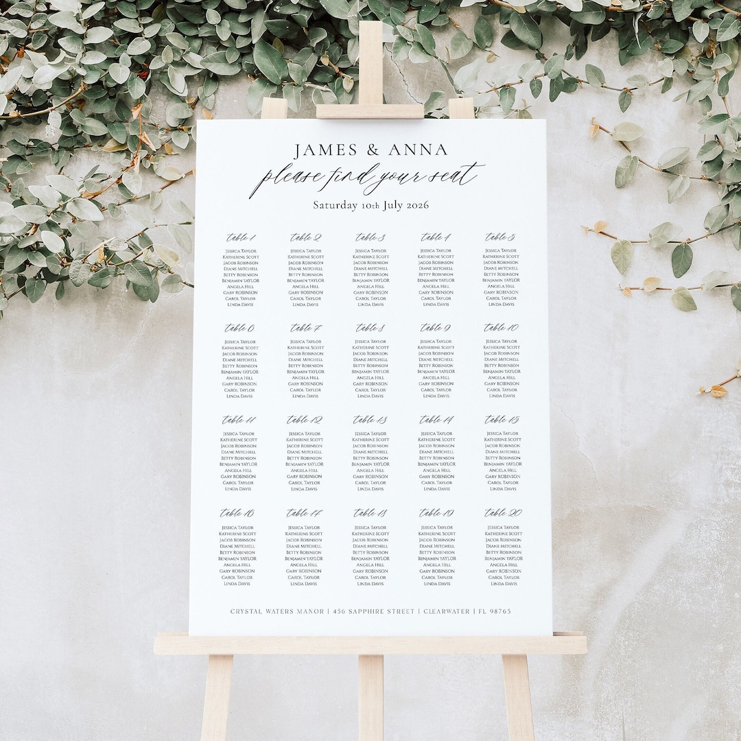 ELEGANT WEDDING SEATING Plan Template, Wedding Seating Plan, Minimalist ...