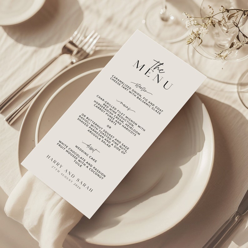 MODERN WEDDING MENU Template, Wedding Table Menu Card, Editable Menu ...