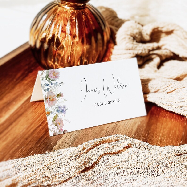 WILDFLOWER WEDDING PLACE Card Template, Editable Place Card, Wedding ...