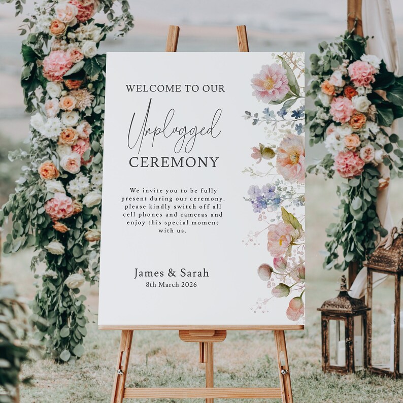 WILDFLOWER UNPLUGGED CEREMONY Wedding Sign Template, Unplugged Ceremony ...