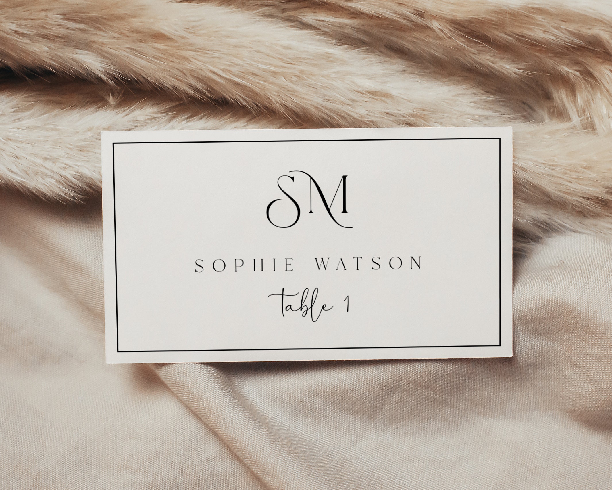 MONOGRAM WEDDING PLACE Card Template, Editable Place Card, Wedding Name ...
