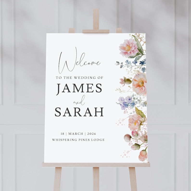 WILDFLOWER WEDDING WELCOME Sign Template, Editable Welcome Wedding Sign ...