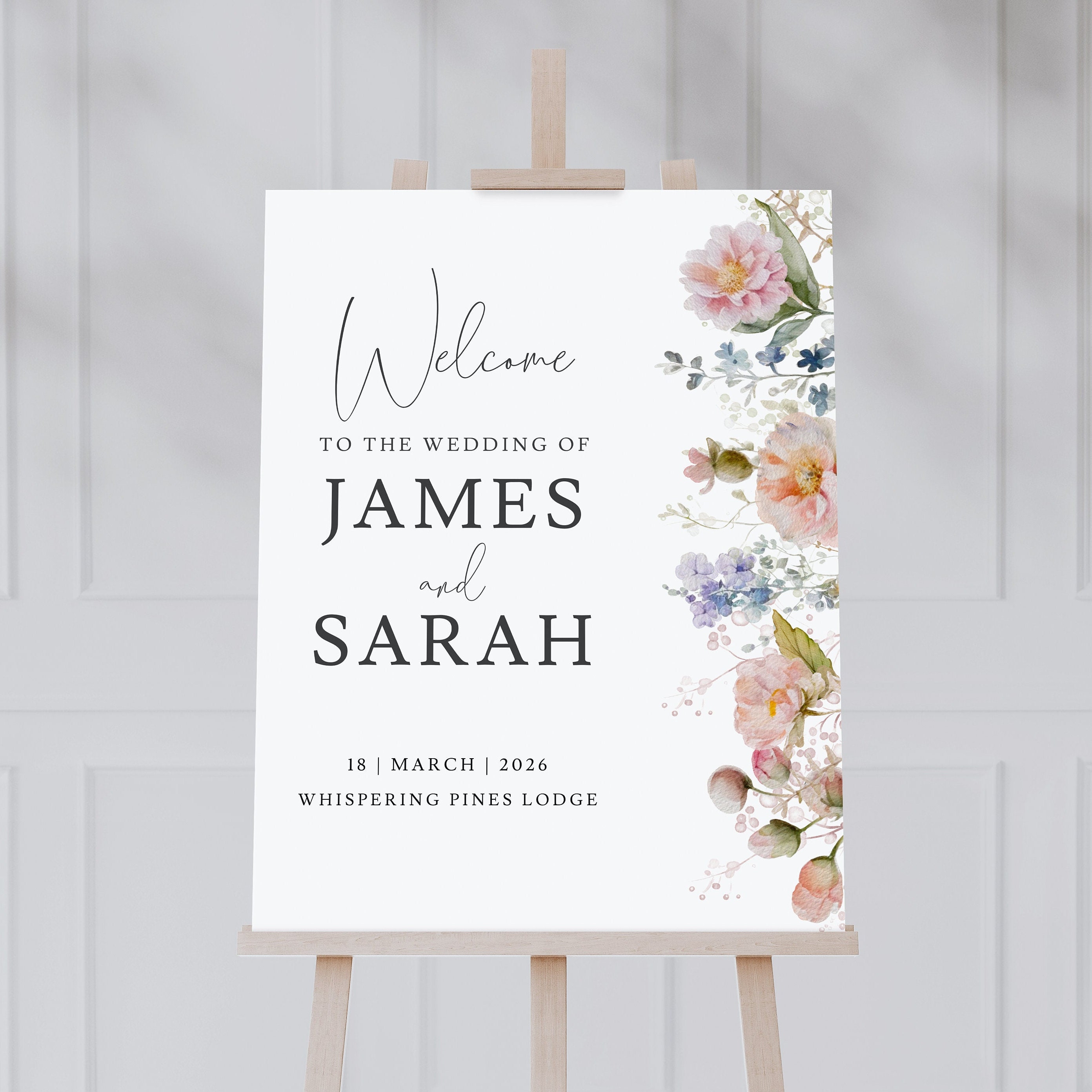 WILDFLOWER WEDDING WELCOME Sign Template, Editable Welcome Wedding Sign ...