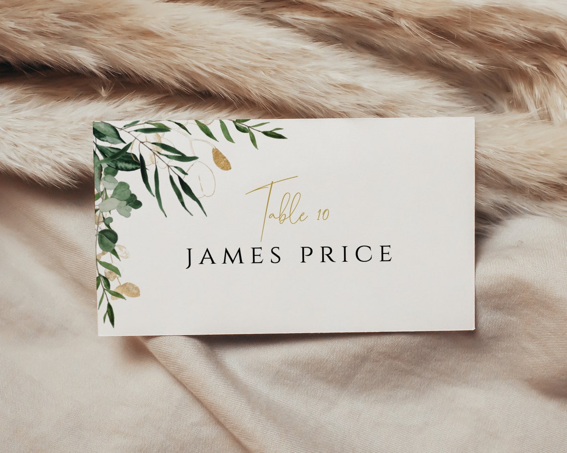 WEDDING PLACE CARD Template, Editable Place Card, Wedding Table Name Card, Greenery Wedding ...