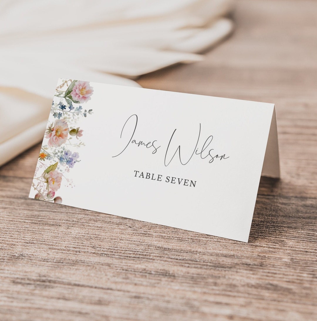 WILDFLOWER WEDDING PLACE Card Template, Editable Place Card, Wedding ...
