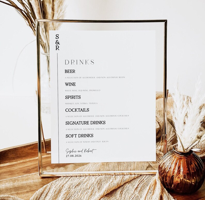 MINIMALIST WEDDING EDITABLE Bar Menu, Editable Wedding Bar Sign ...
