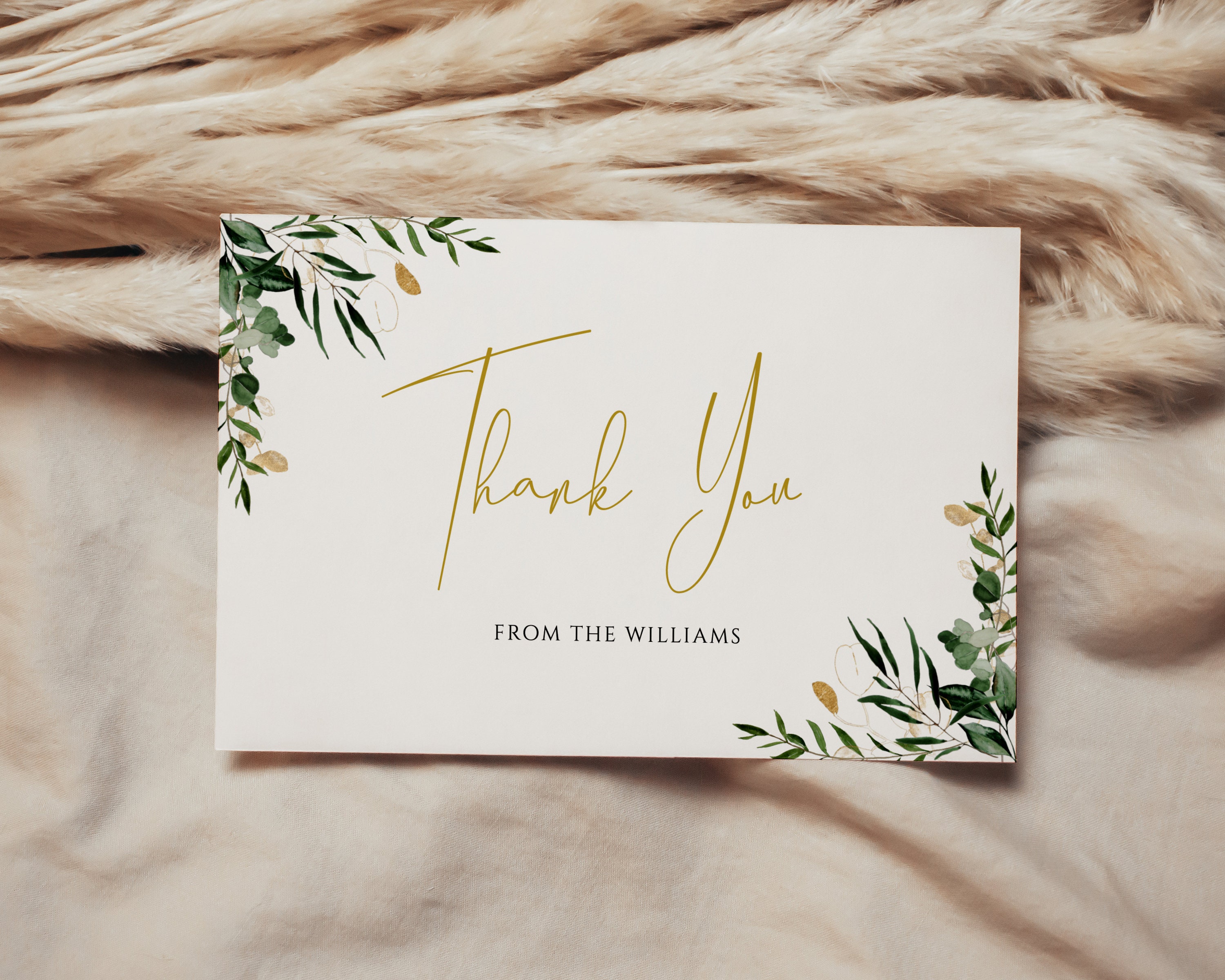 WEDDING THANK YOU Card Template, Wedding Thank You Card, Greenery ...