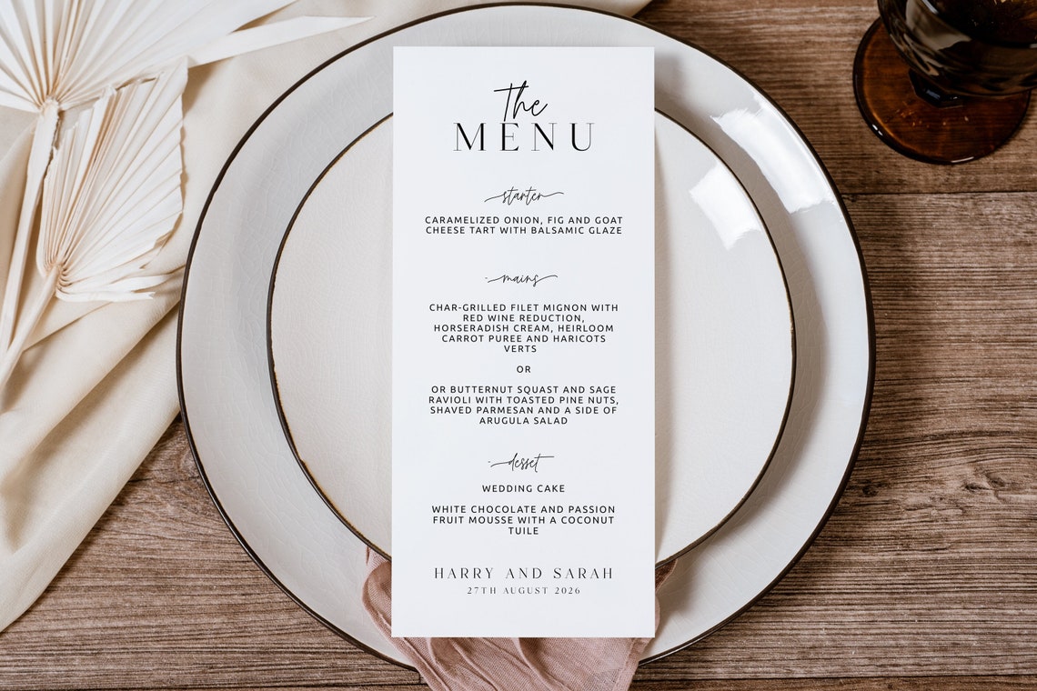 MODERN WEDDING MENU Template, Wedding Table Menu Card, Editable Menu ...