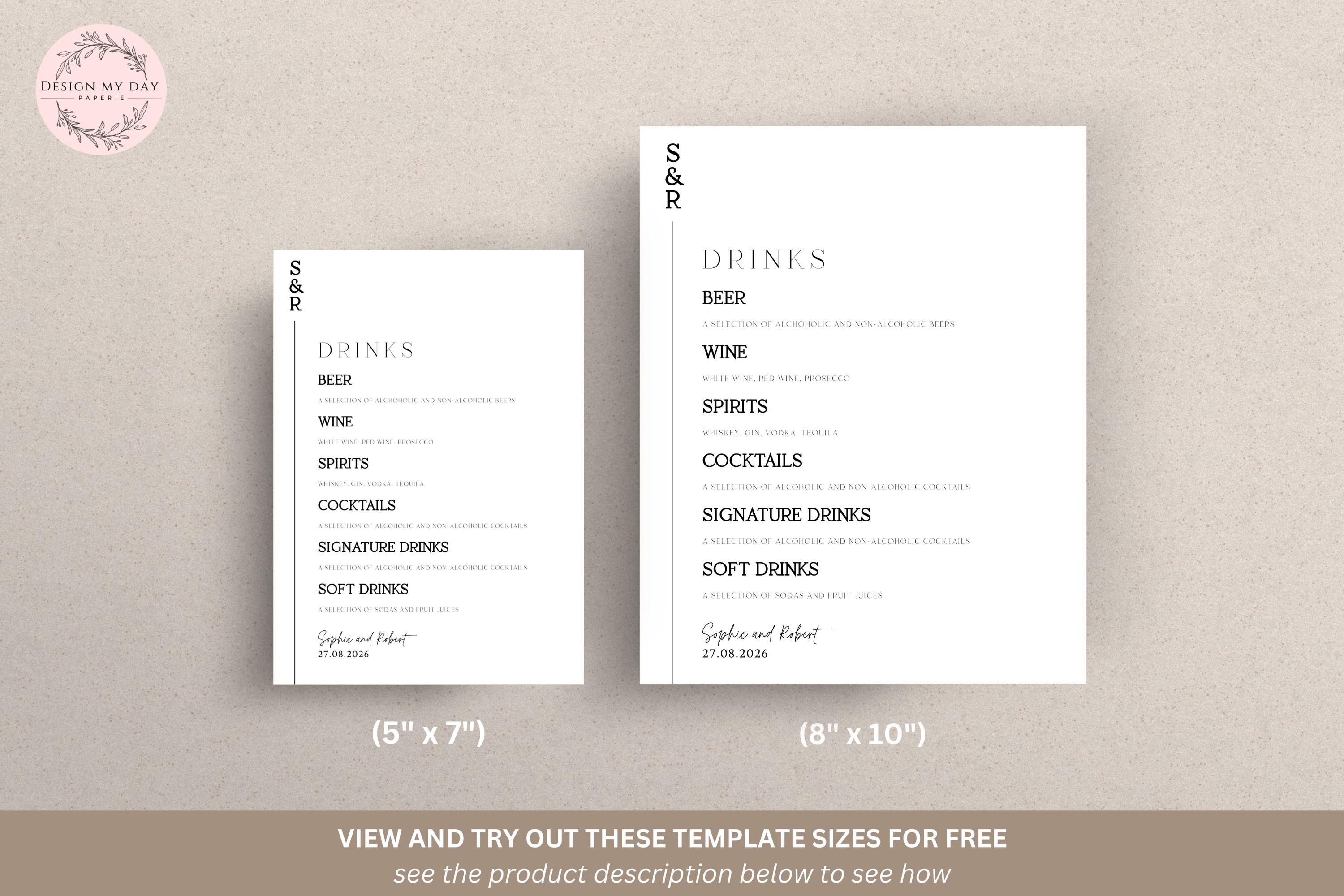 MINIMALIST WEDDING EDITABLE Bar Menu, Editable Wedding Bar Sign ...