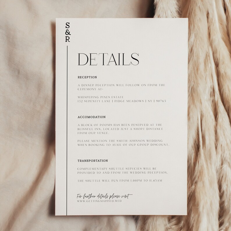 MINIMALIST WEDDING EDITABLE Details Card, Wedding Details Card Template ...