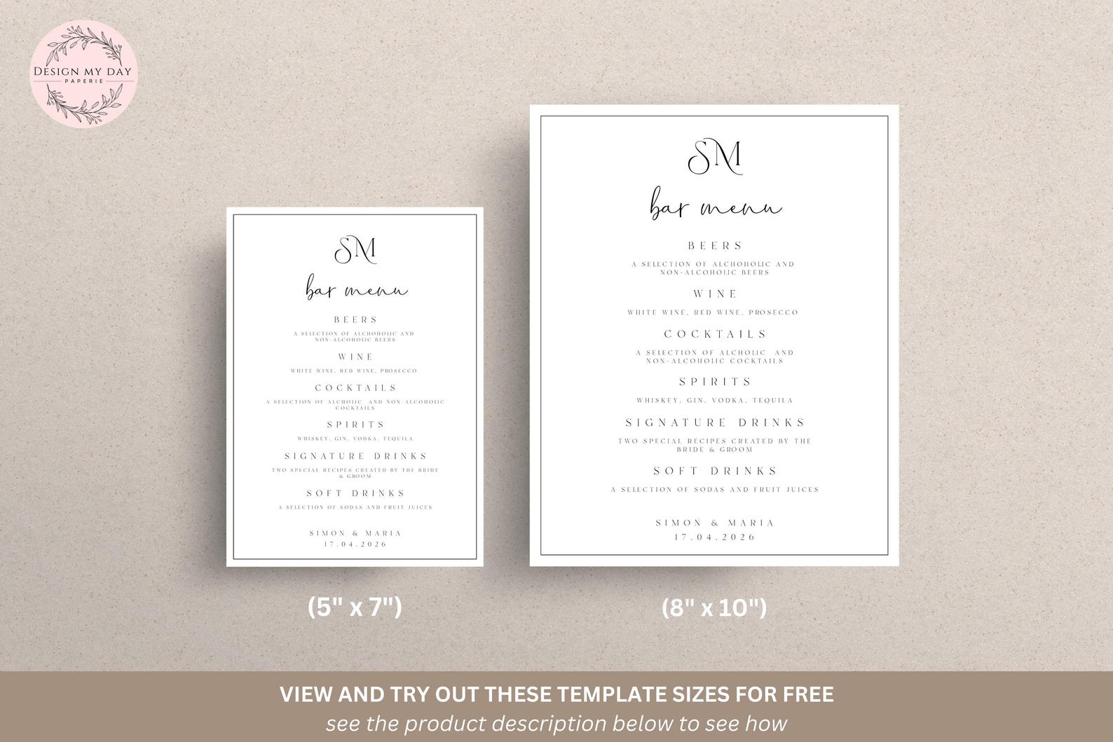 MONOGRAM WEDDING BAR Menu Template, Wedding Bar Sign, Monogram Drinks ...