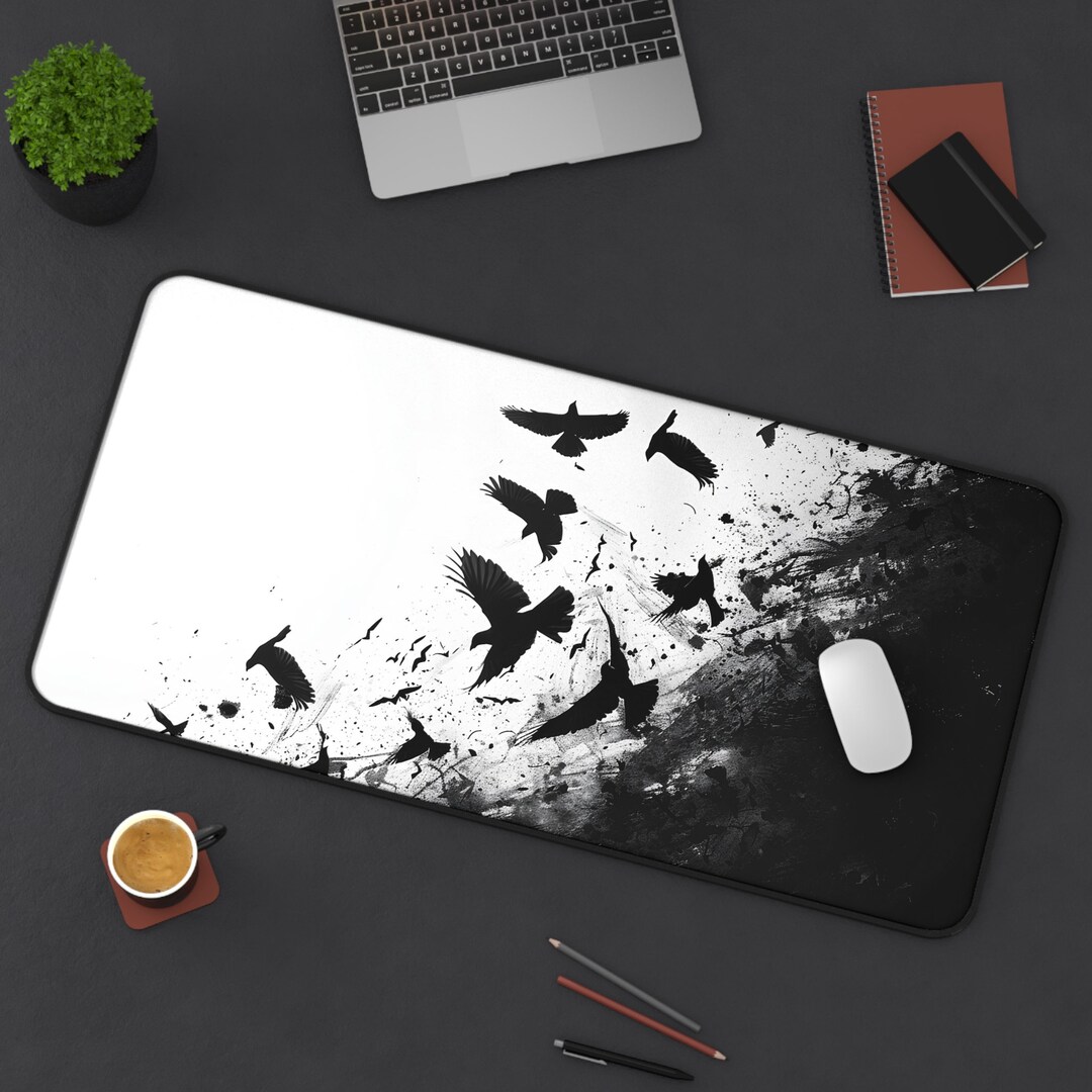 Stylish Mousepad Crow Raven Black-white Animal Desk Mat for Home Office ...