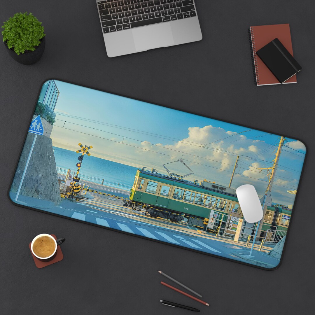 Japan Coastal Train Mousepad Anime Japanese Scenic Blue Coastal Train ...