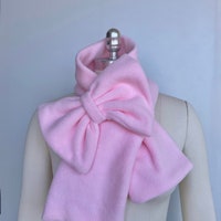 Croquet Pink Bow Scarf, Knitted Soft Ribbon Alpaca Scarf, Chunky Long ...