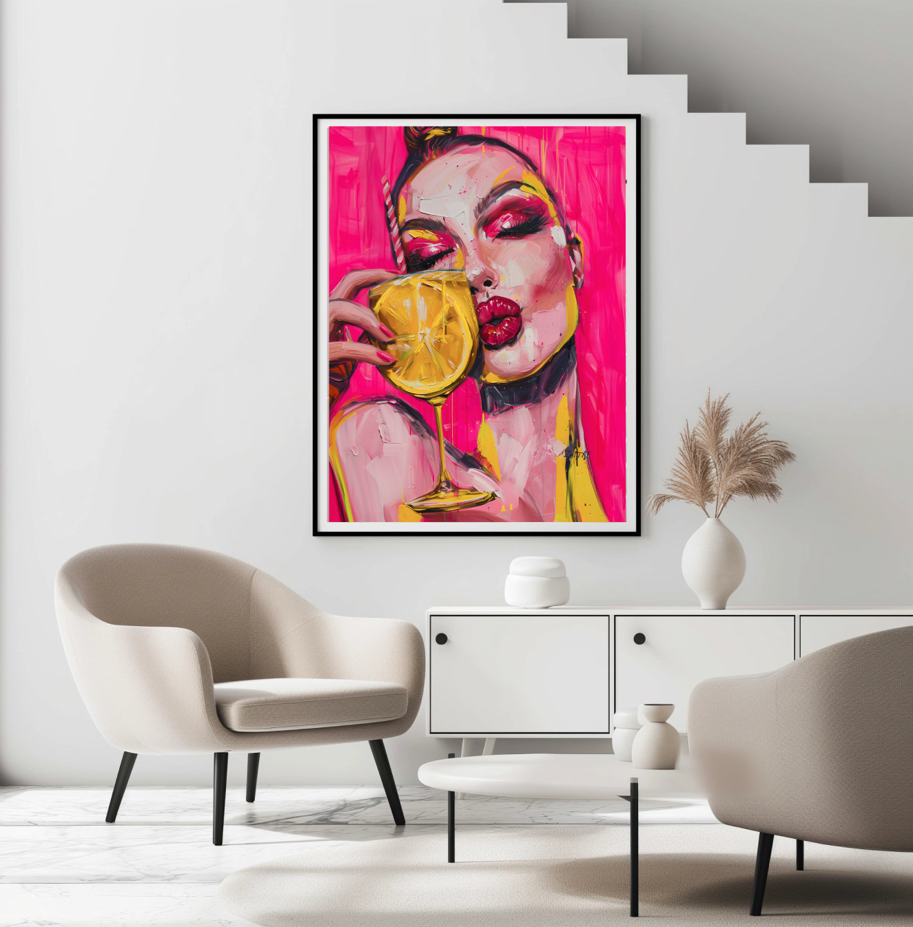 Zesty AF Canvas Print Original Acrylic Wallart Female Portrait Art Pink ...